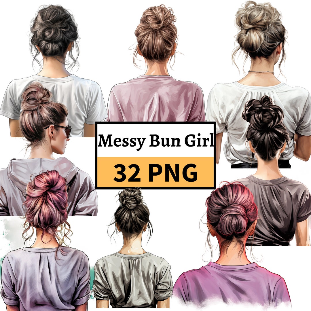 Messy Bun Girl Clipart, Fashion Girl Illustration, Beautiful Girl ...