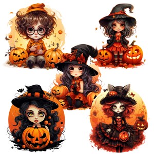 Halloween Girl Clipart Bundle Cute Halloween Witch - Etsy