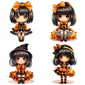 Cute Chibi Girl, Cute Halloween Girl Clipart, Cute Halloween Bundle ...