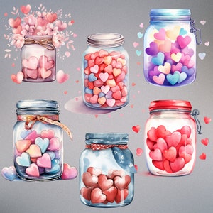 Love Jar Clipart Bundle, Watercolor Valentine Clipart Valentine Hearts ...