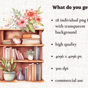 Watercolor Bookshelf Clipart, Cozy Reading Clipart, Bookcase Design PNG ...