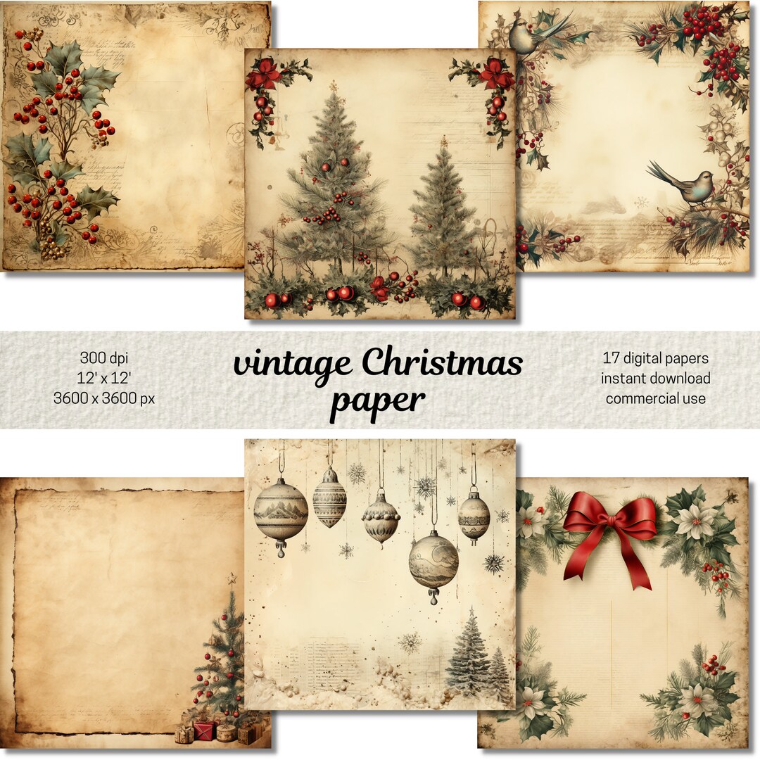 Vintage Christmas Paper, Retro Christmas Background Old Scrapbook Paper ...