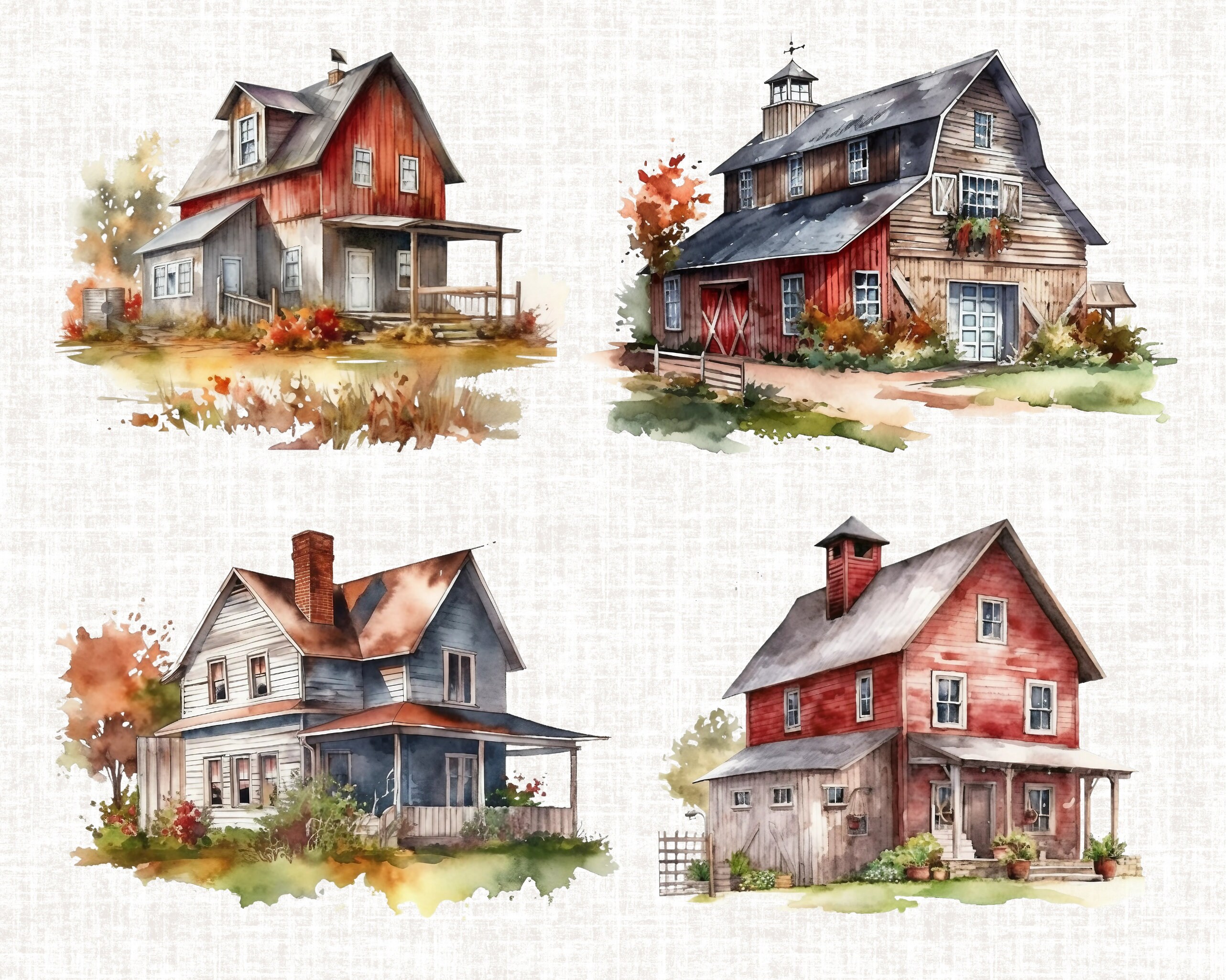 Rustic Farm House Clipart Watercolor Farmhouse PNG Farm Barn - Etsy