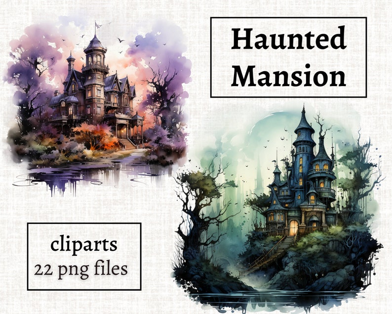 Haunted Mansion Clipart Bundle Watercolor Halloween PNG - Etsy