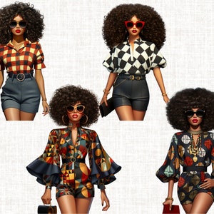 Fashion Girl Clipart Bundle, Fashion Clipart, Afro Hair PNG, Afro Girl ...