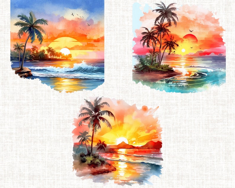 Watercolor Beach Sunset Clipart Bundle Watercolor Ocean - Etsy