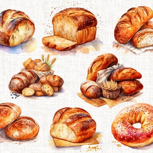 Watercolor Bread Clipart, Bakery Clipart, Bread Basket, French Baguette ...