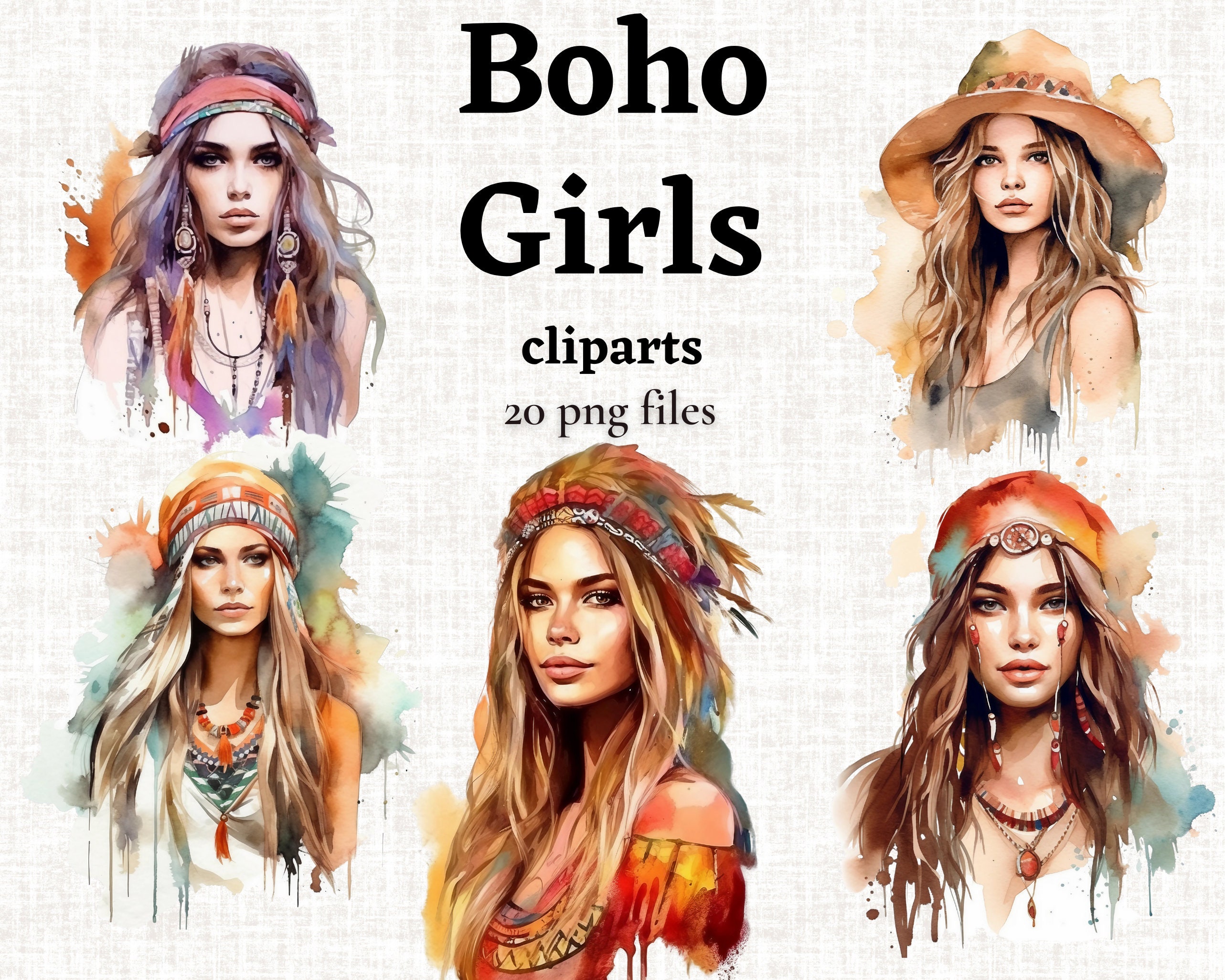 Boho Girls Clipart Bohemian Girl PNG Bohemian Fashion Image - Etsy