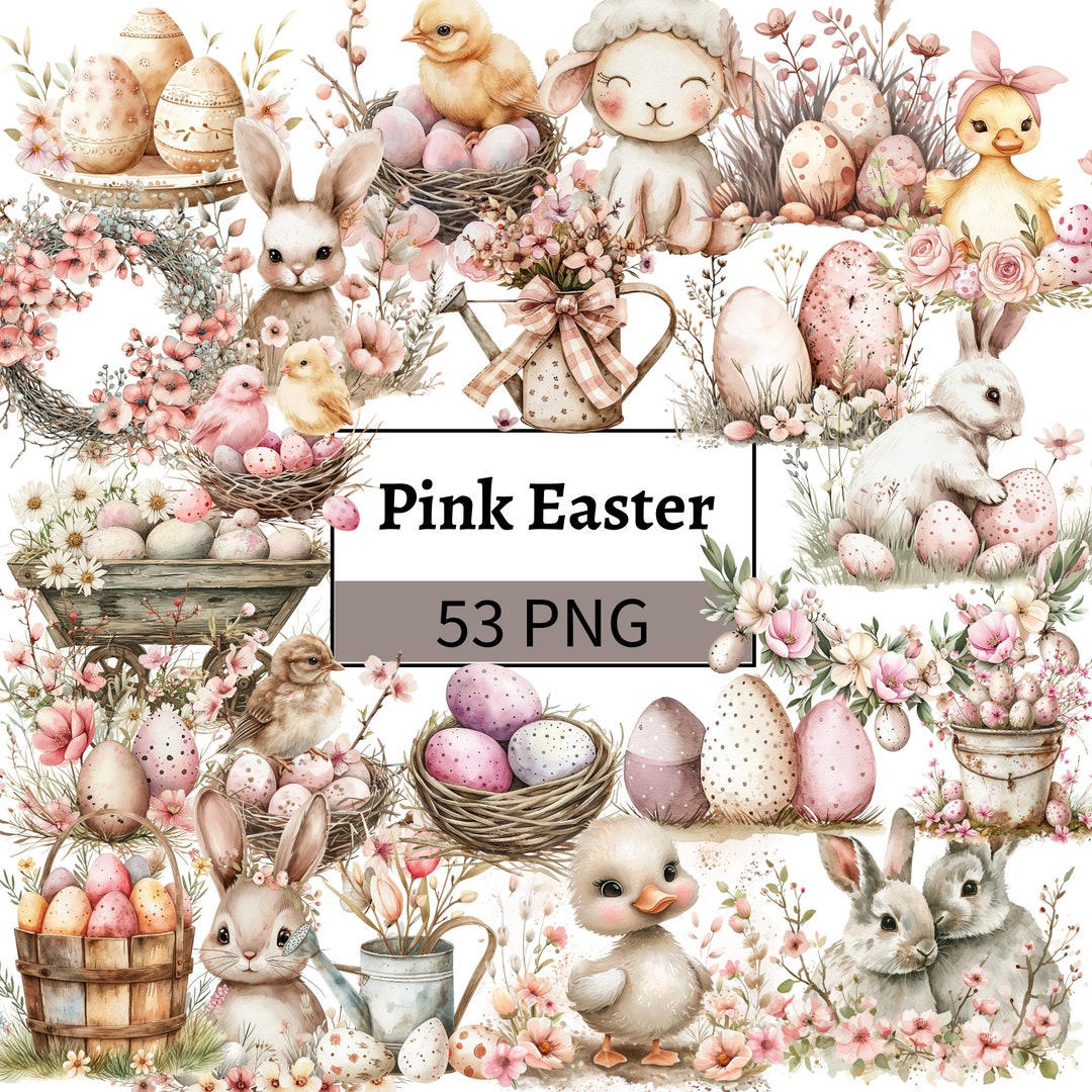Watercolor Easter Clipart Bundle Pastel Pink Beige Easter Illustrations ...