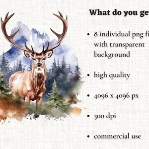 Watercolor Buck Deer Clipart Bundle, Mountain Landscape Clipart ...