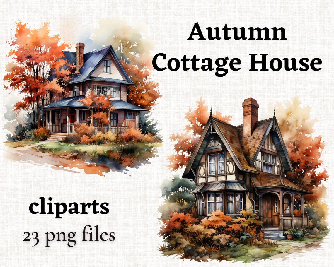 Autumn Cottage Clipart Fall Cottage House PNG Bundle - Etsy