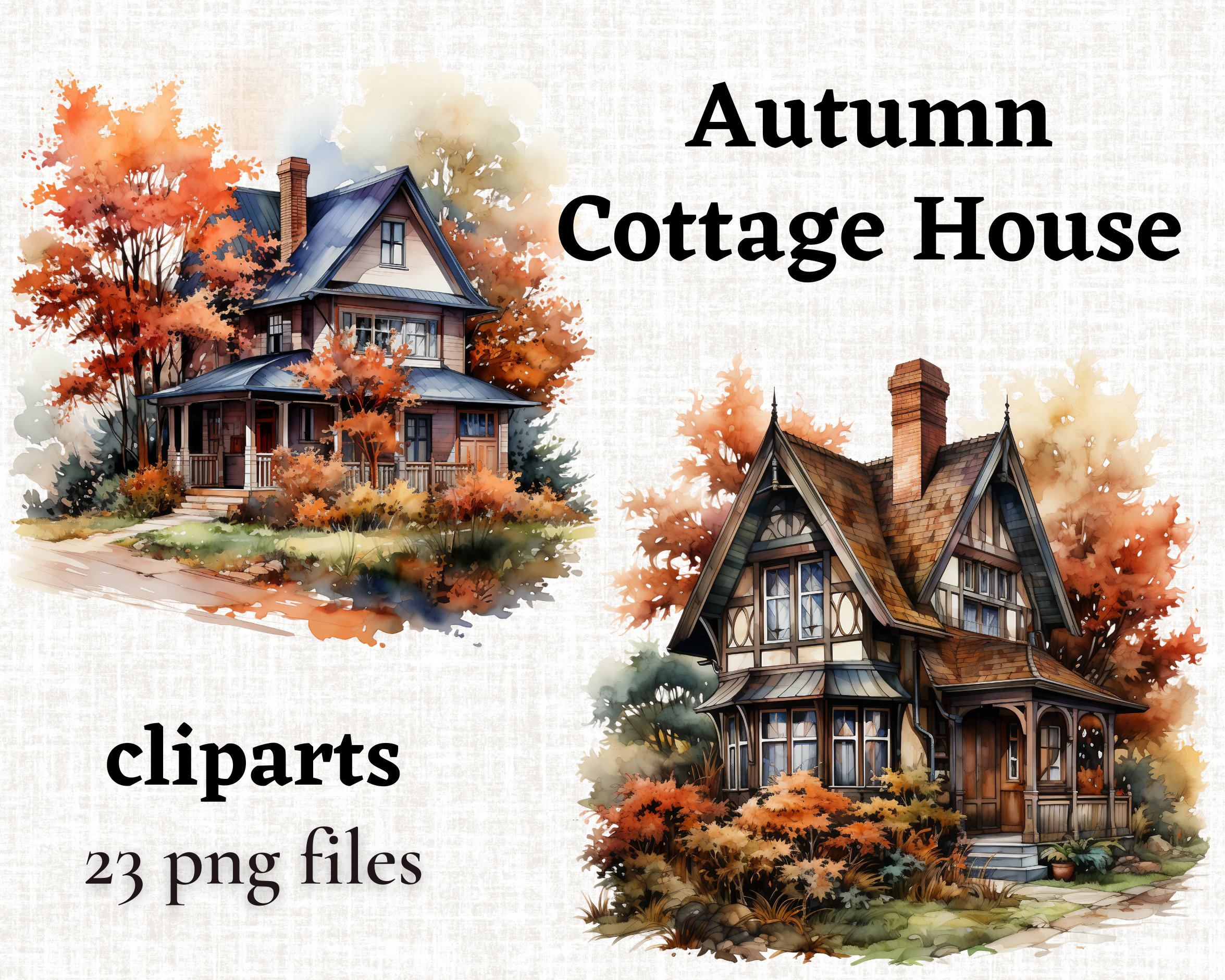 Autumn Cottage Clipart Fall Cottage House PNG Bundle - Etsy