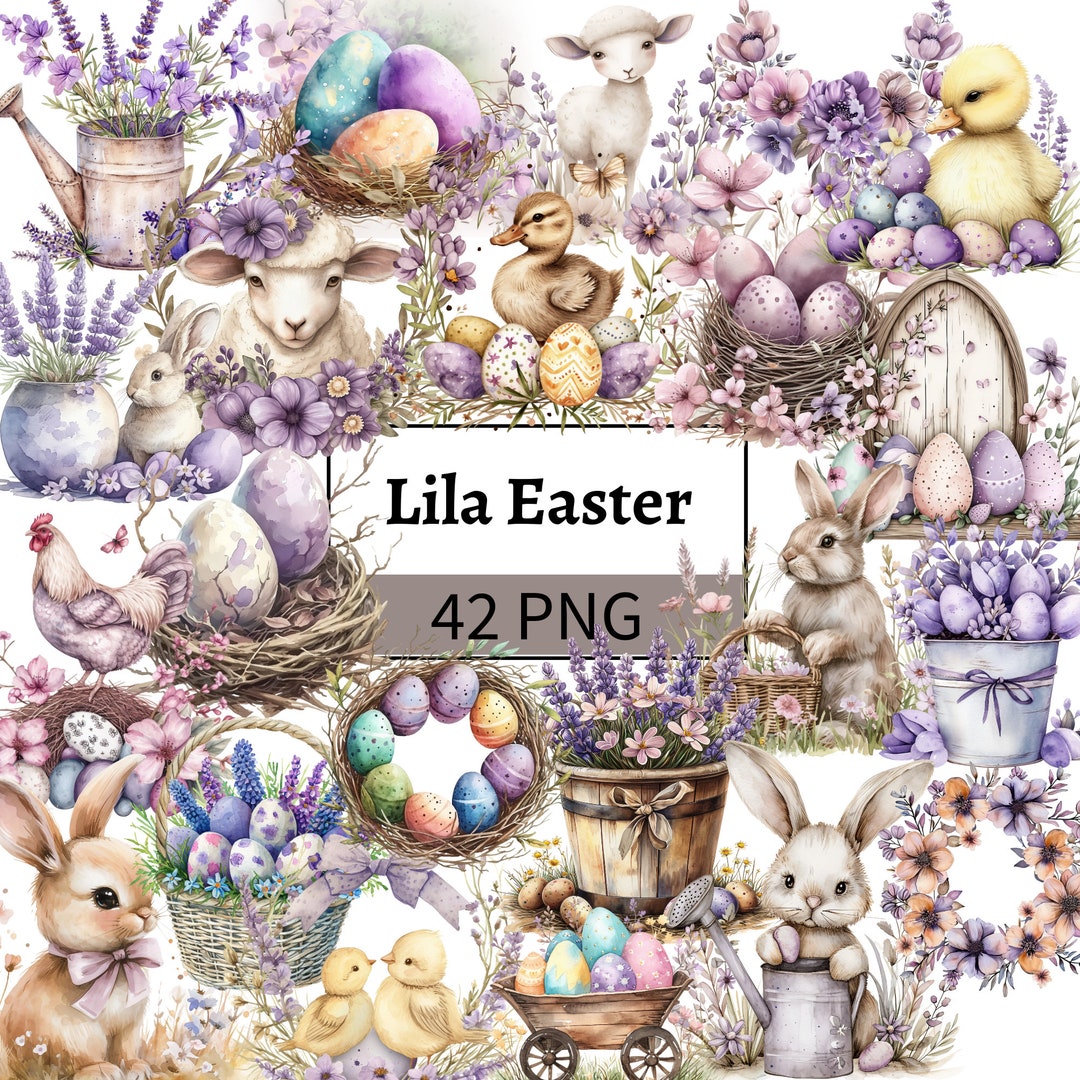 Watercolor Easter Clipart Bundle Pastel Lila Beige Easter Illustrations ...