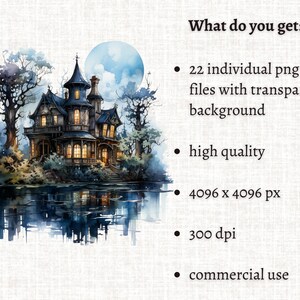 Haunted Mansion Clipart Bundle, Watercolor Halloween PNG, Spooky ...