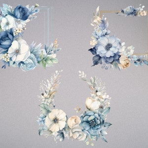 Dusty Blue Floral Clipart, Blue Floral Flower Frame Clipart, Wildflower ...
