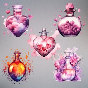 Love Potion Clipart Bundle Watercolor Valentines Day Clipart Valentine ...
