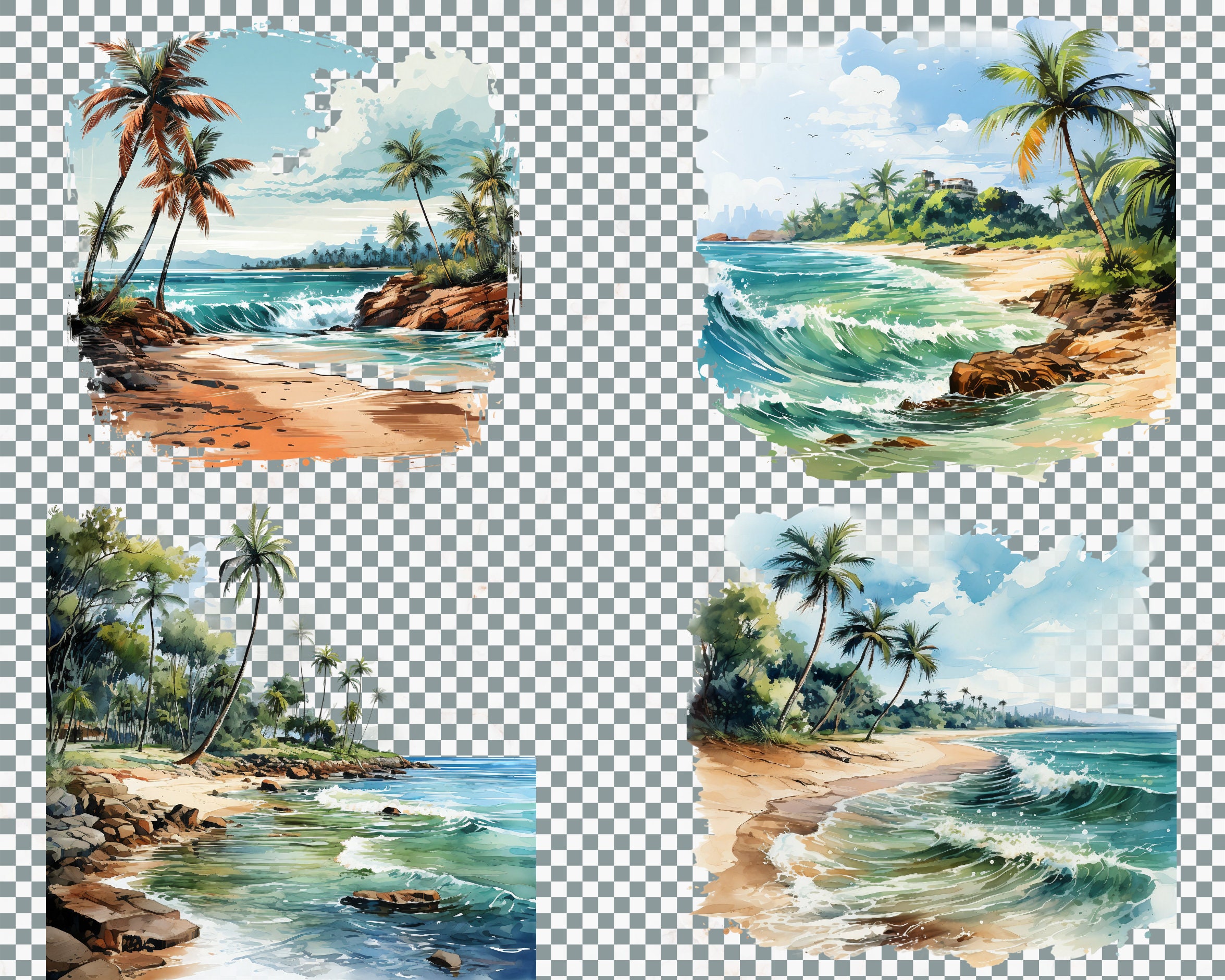Tropical Beach Clipart Watercolor Beach Clipart Bundle - Etsy