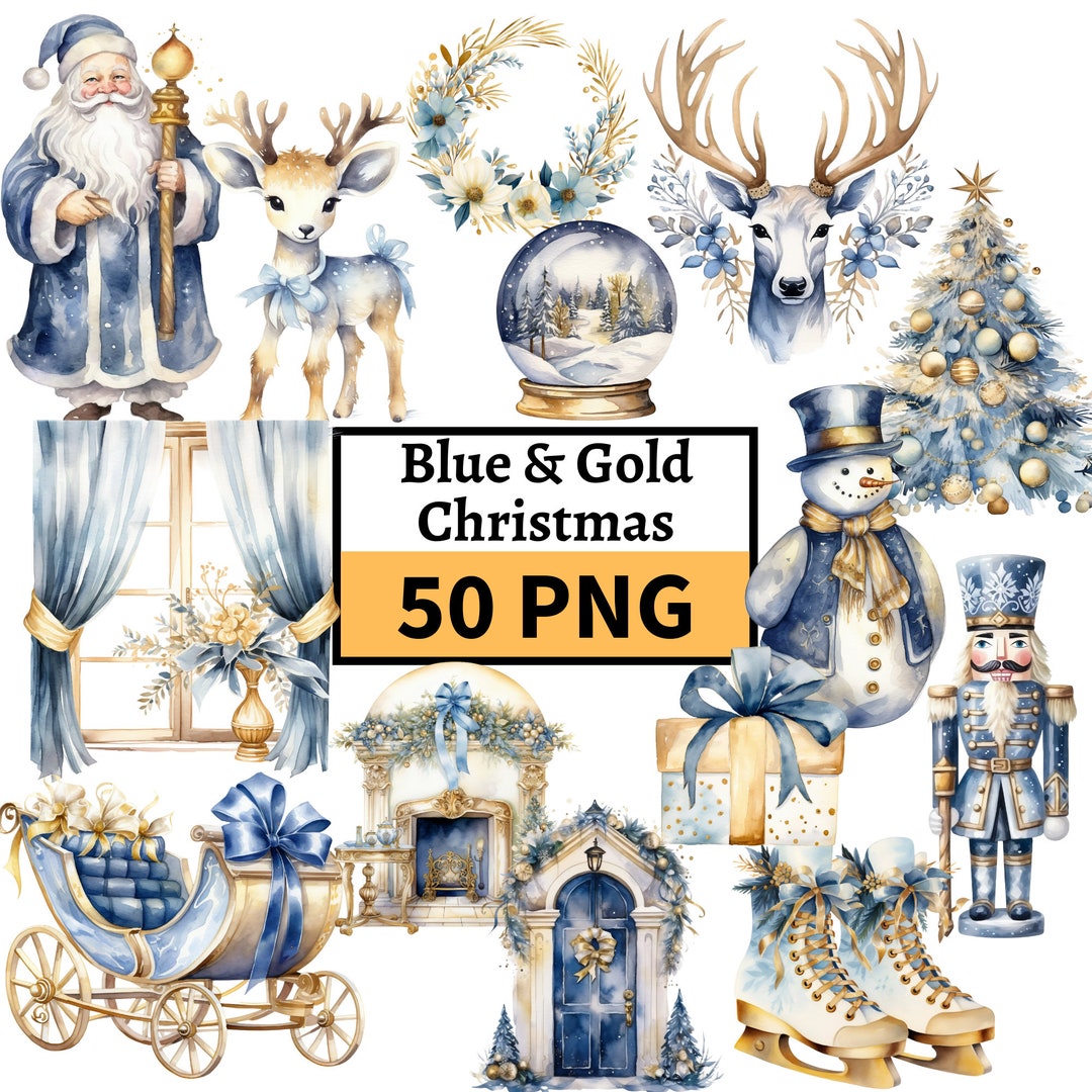 Blue Christmas Clipart Bundle Gold Christmas Cozy Christmas - Etsy