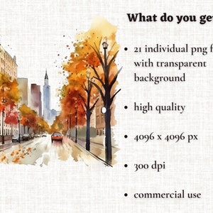 Autumn in the City Clipart, Fall Scenery Clipart Bundle, Watercolor ...