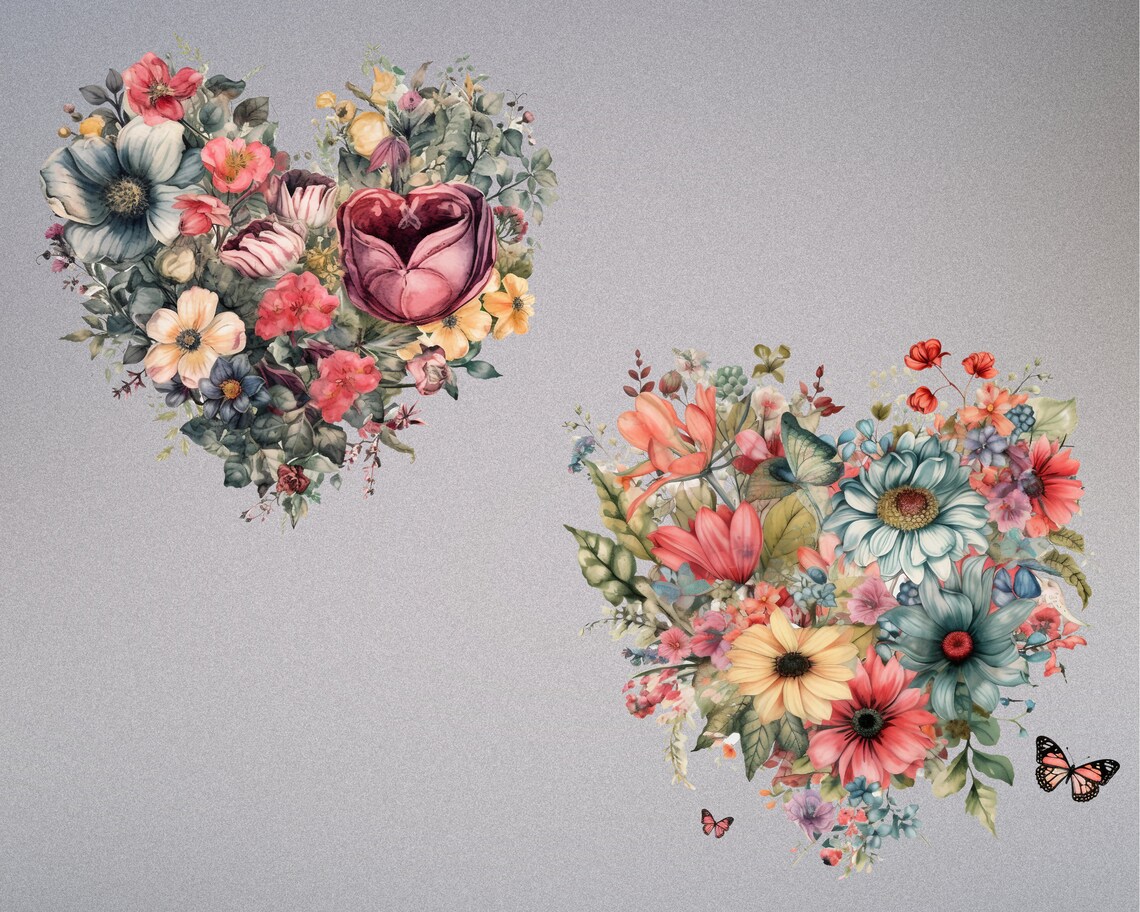 Watercolor Floral Heart Clipart Vintage Floral Clipart - Etsy