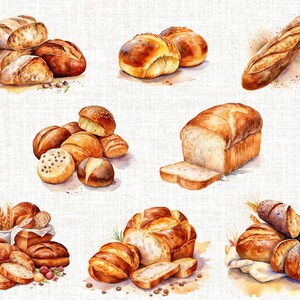 Watercolor Bread Clipart, Bakery Clipart, Bread Basket, French Baguette ...