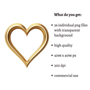 Gold Heart Frames Clipart, Valentines Golden Heart PNG Bundle ...