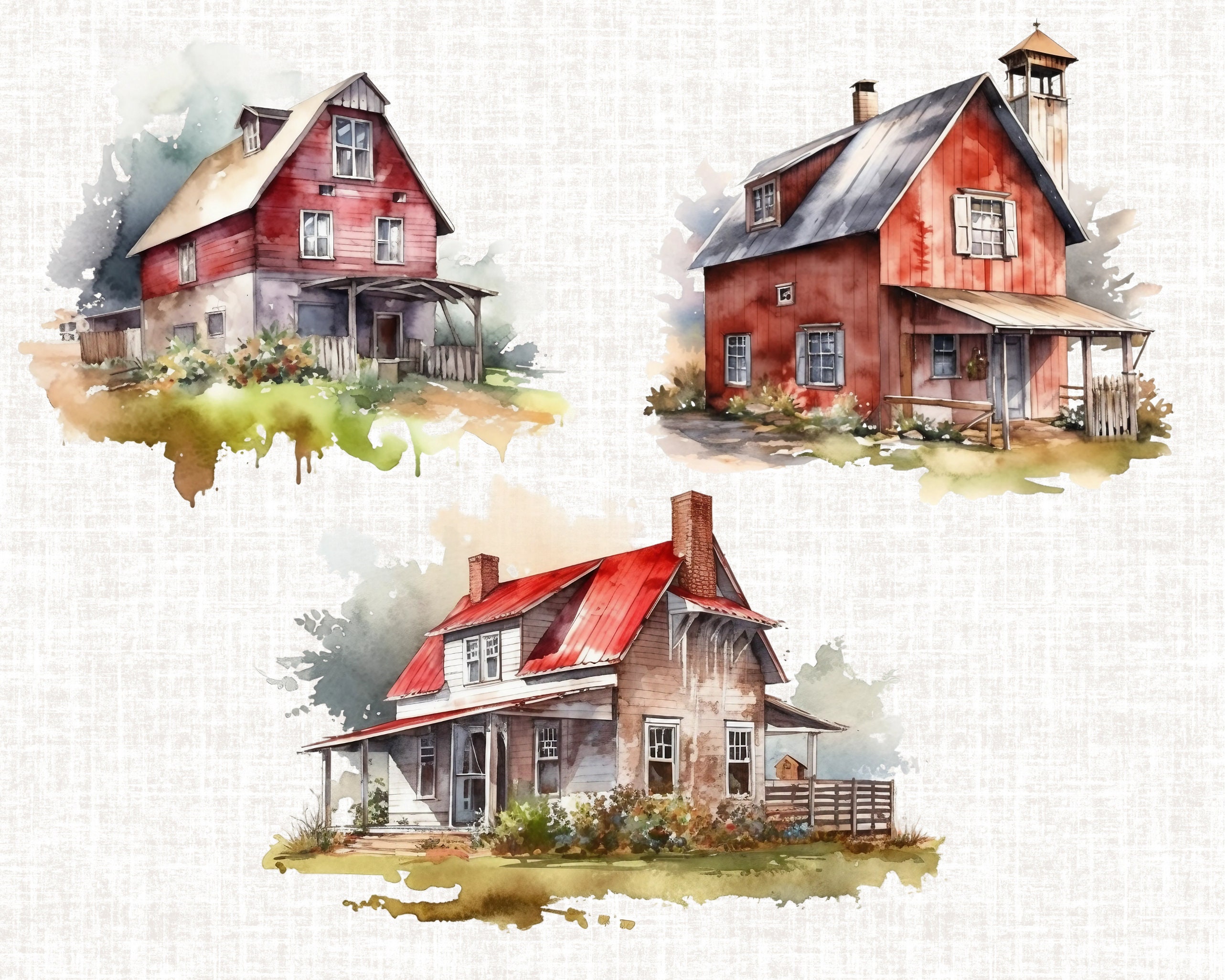 Rustic Farm House Clipart Watercolor Farmhouse PNG Farm Barn - Etsy