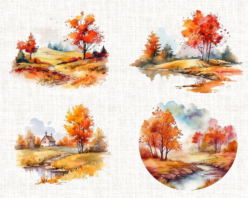 Autumn Landscape Clipart Fall Scenery Clipart Bundle - Etsy