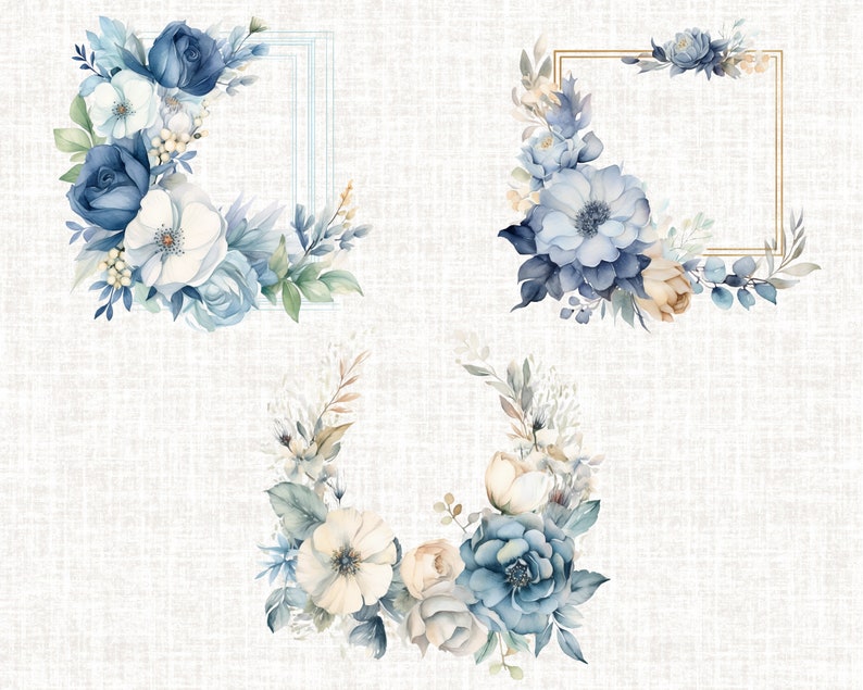 Dusty Blue Floral Clipart Blue Floral Flower Frame Clipart - Etsy