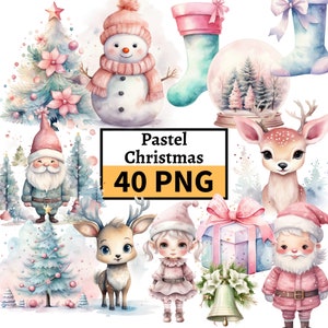 Pastel Christmas Clipart Bundle, Pink Tis the Season PNG, Watercolor ...