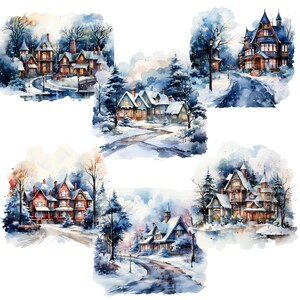 Winter Village Clipart Bundle, Winter Wonderland PNG, Watercolor Winter ...
