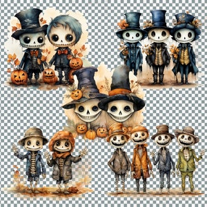Skeleton Clipart Bundle, Cute Halloween Skeleton PNG, Watercolor ...