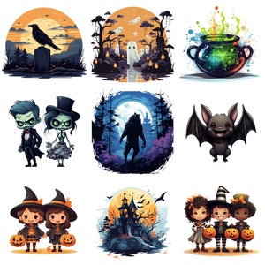 Cute Halloween Clipart Bundle, Haunted House Skeleton Mummy Witch ...