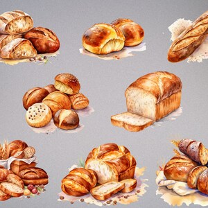 Watercolor Bread Clipart, Bakery Clipart, Bread Basket, French Baguette ...
