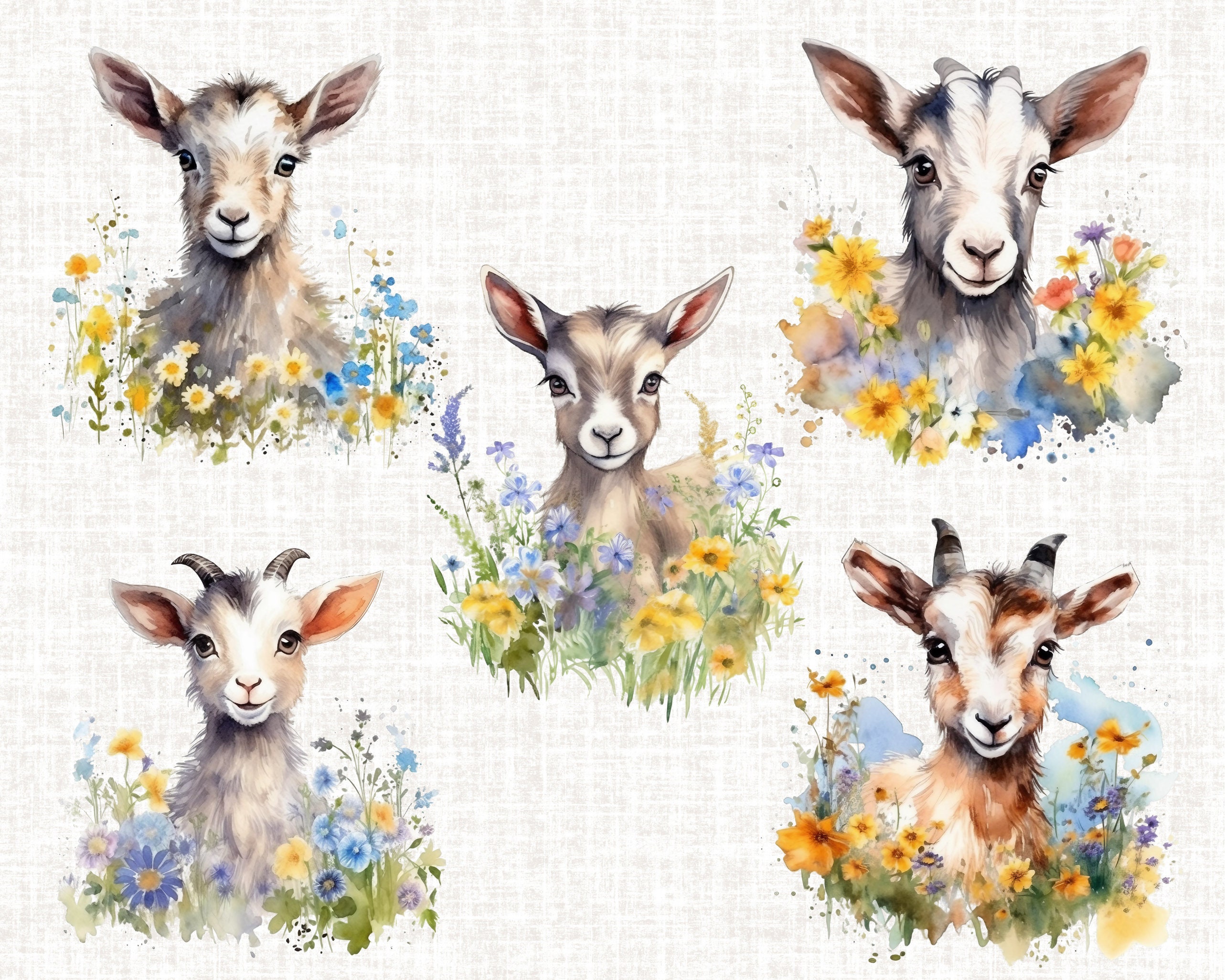 Baby Goat Clipart Watercolor Floral Goats in the Meadow - Etsy