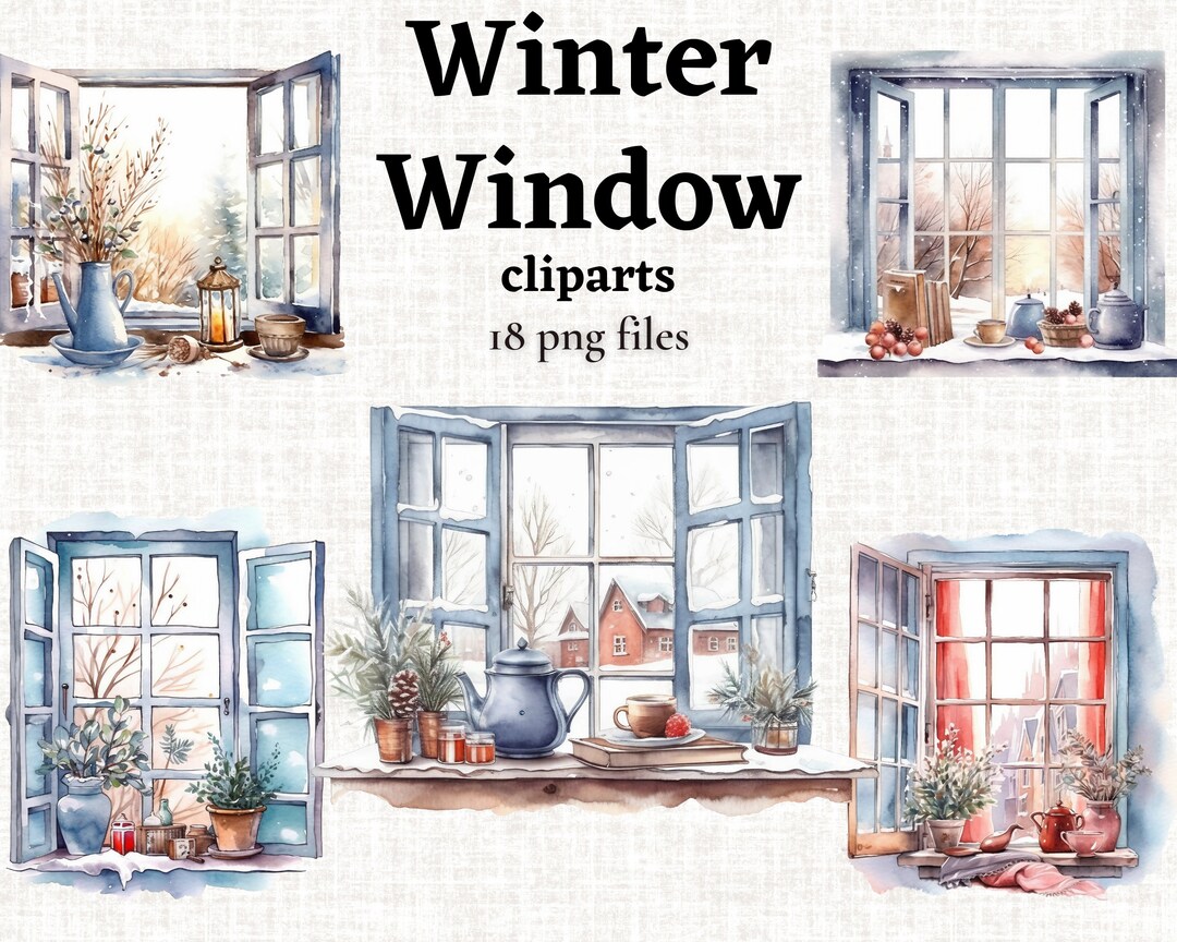 Hygge Winter Window Clipart, Winter Window PNG, Winter Landscape Image ...