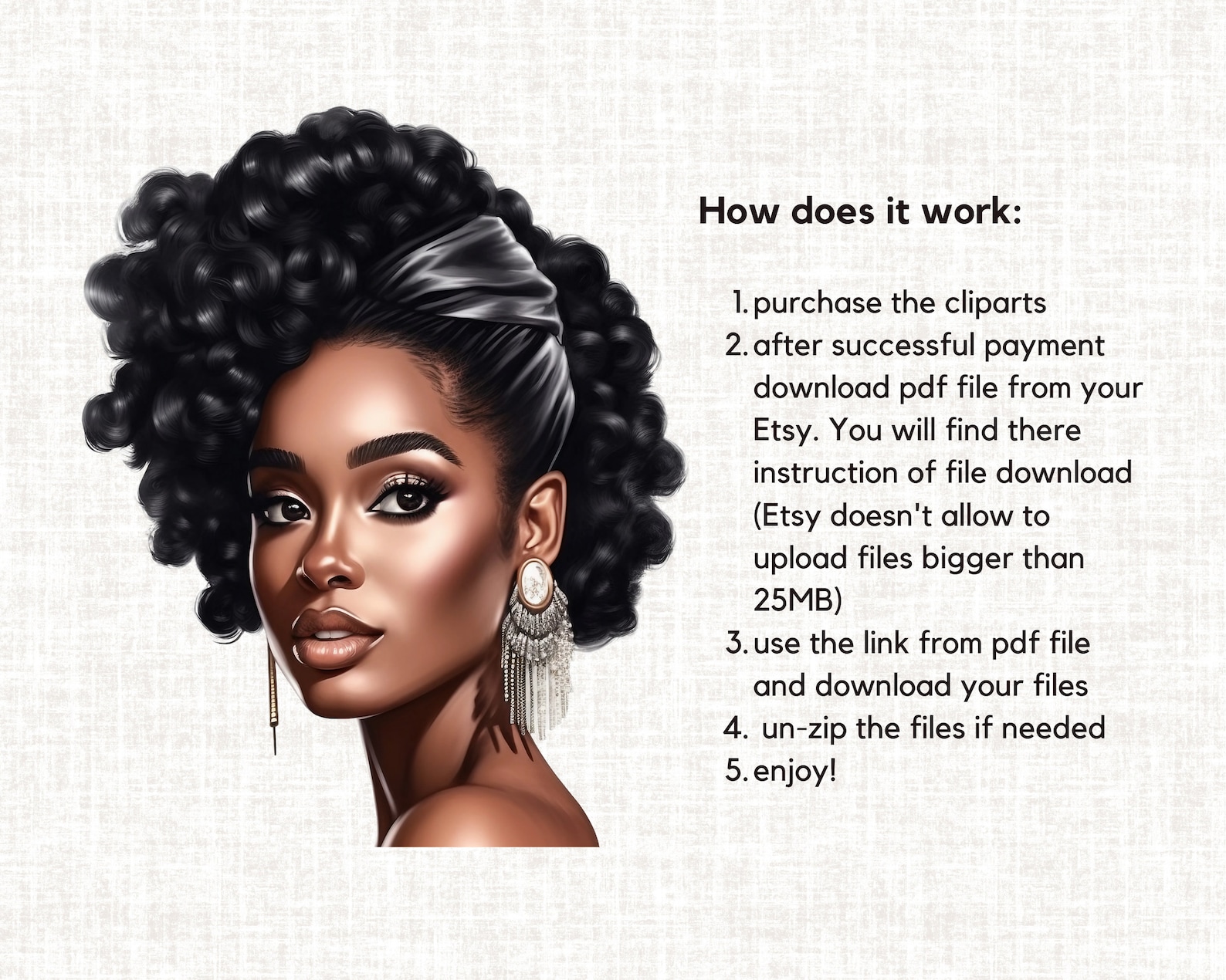 Black Diva Clipart, Elegant Girl PNG, Chic African American Woman Clipart, Black Woman Natural ...
