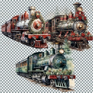 Watercolor Christmas Train Clipart Bundle, Cozy Christmas PNG, Winter ...