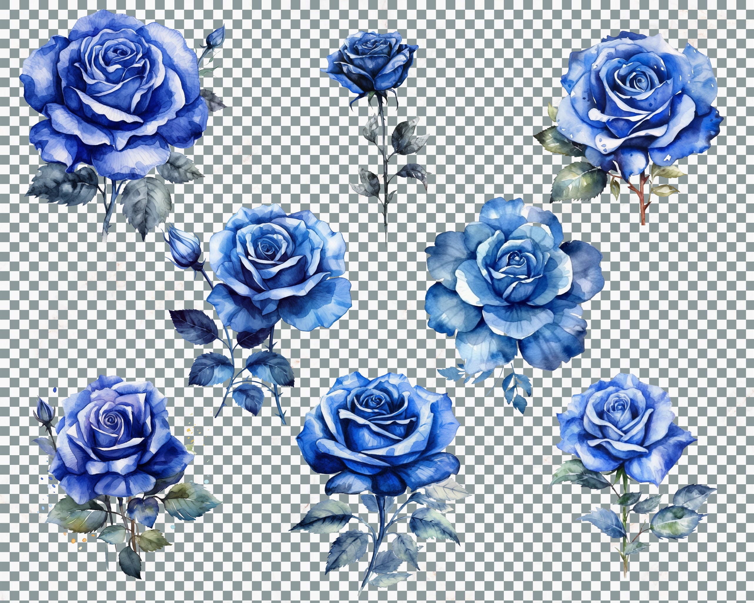 Blue Roses Clipart Watercolor Blue Roses PNG Blue Flowers - Etsy