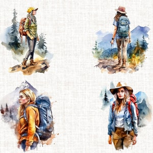 Hiking Girl Clipart, Girl in the Mountains PNG, Watercolor Wanderlust ...