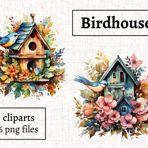 Birdhouse Clipart Bundle, Watercolor Bird Houses PNG, Digital Download ...
