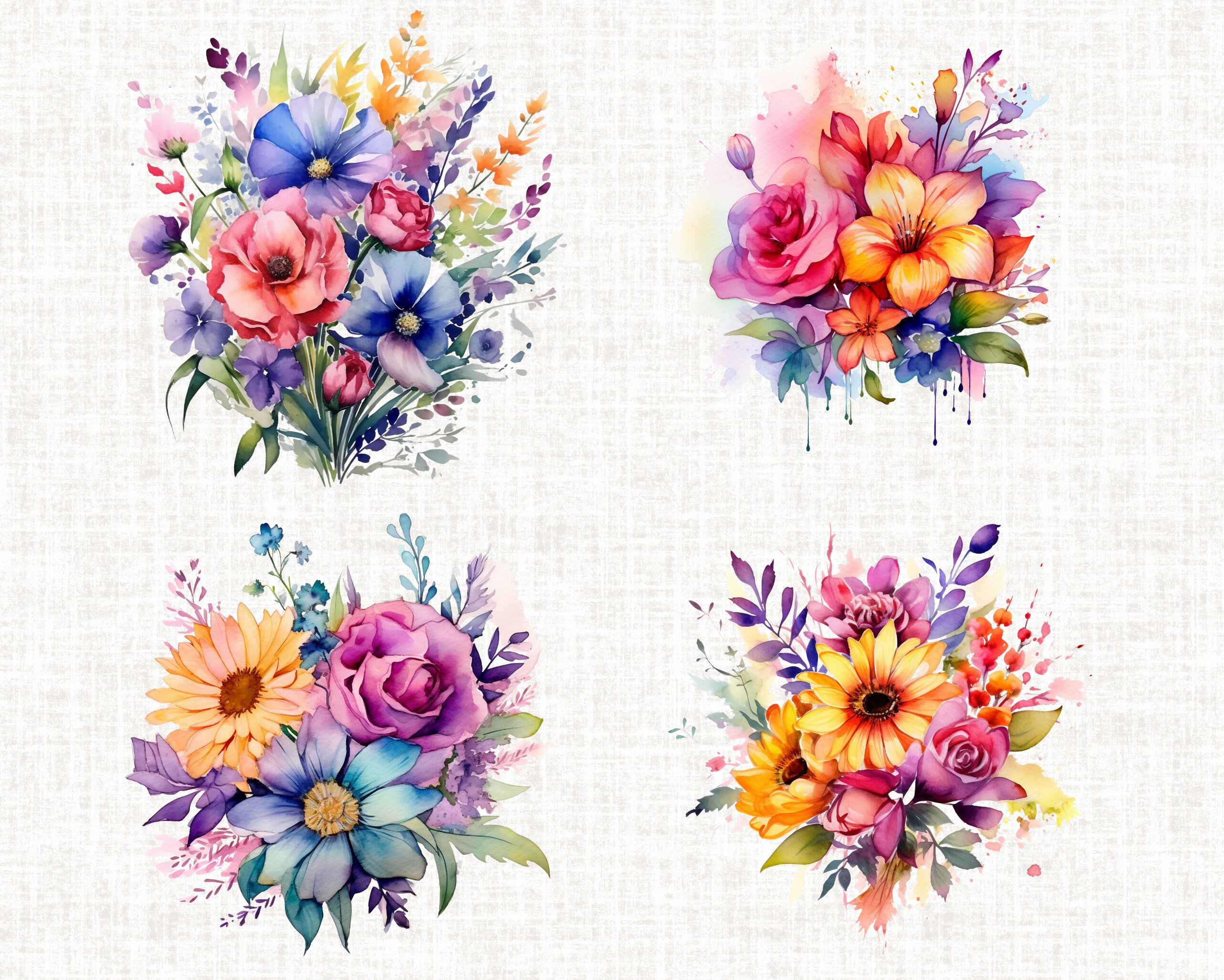 Watercolor Bright Flowers Clipart Spring Flowers PNG Summer - Etsy ...