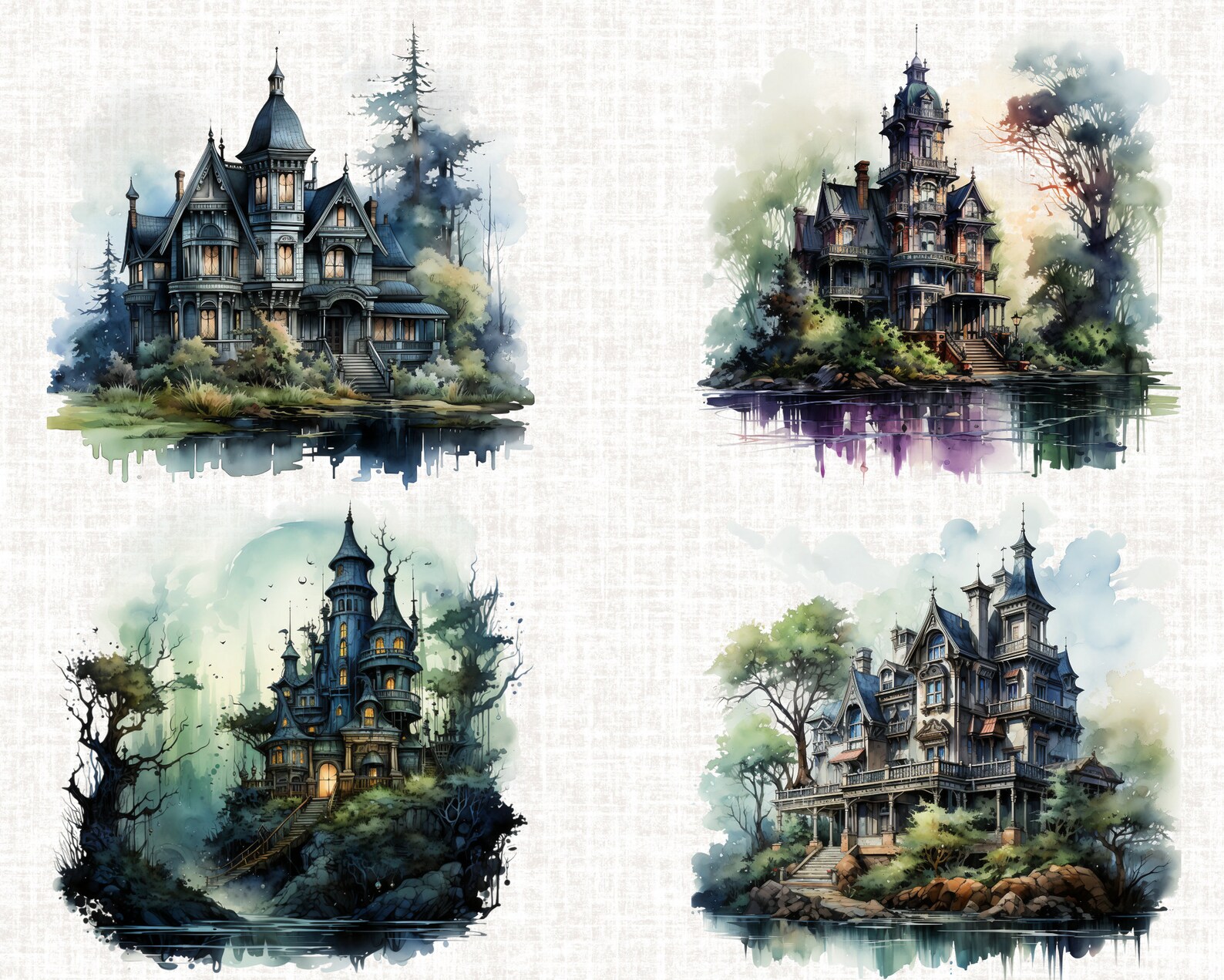 Haunted Mansion Clipart Bundle Watercolor Halloween PNG - Etsy