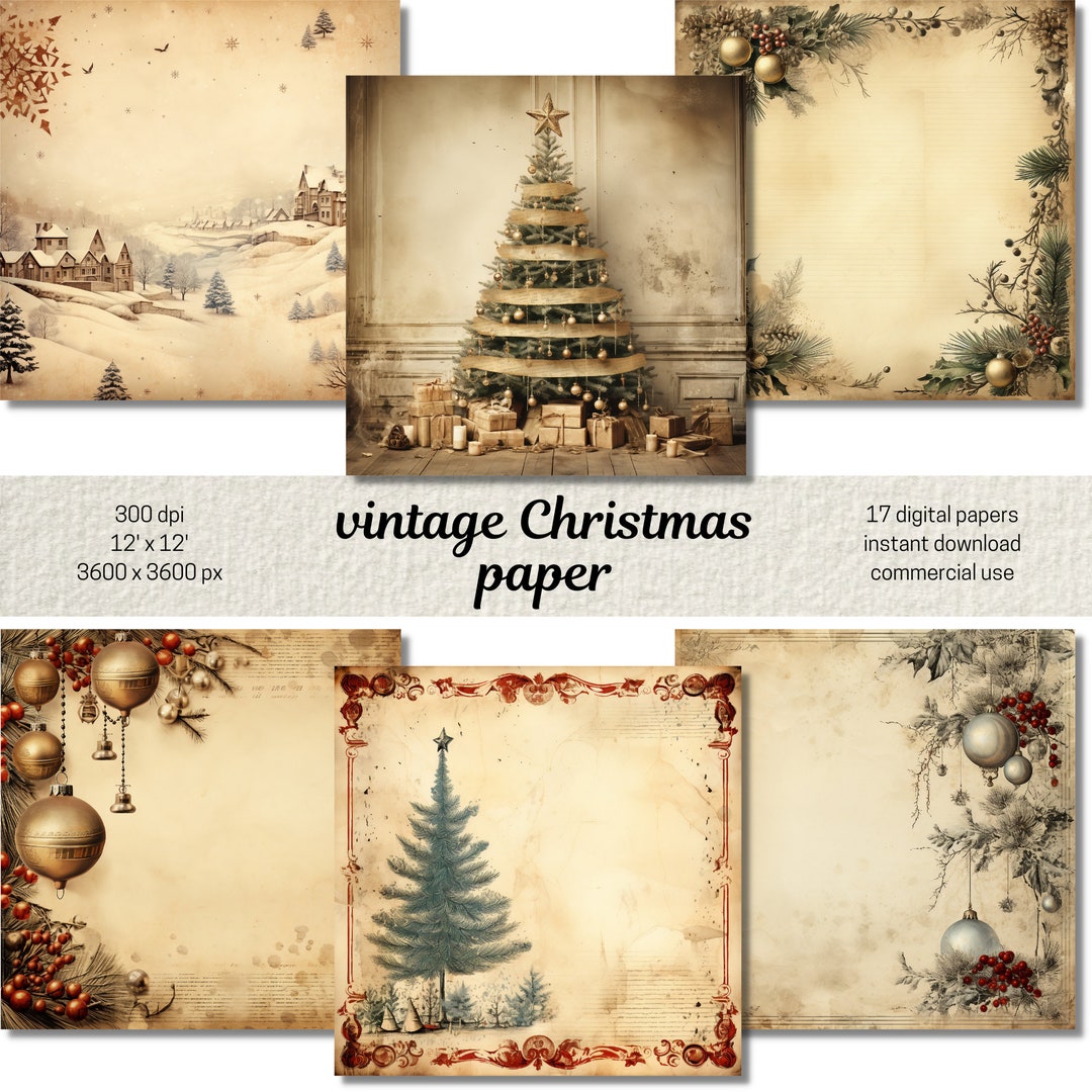Vintage Christmas Paper, Retro Christmas Background Old Scrapbook Paper ...