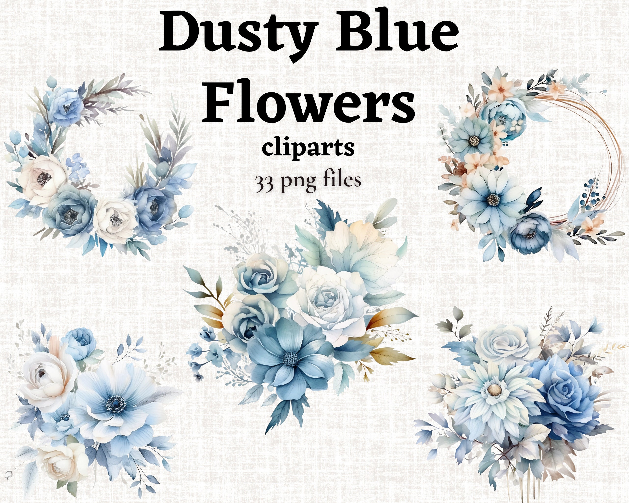 Dusty Blue Flowers Clipart Blue Flowers PNG Blue and White - Etsy