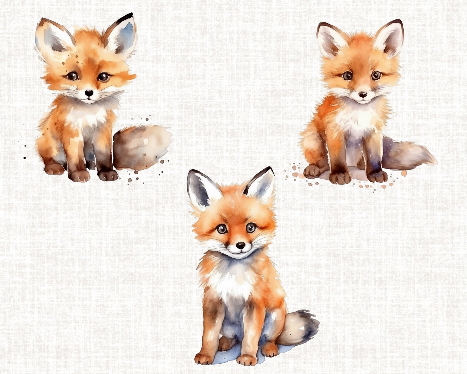 Baby Fox Clipart Bundle Watercolor Fox Illustration Cute - Etsy