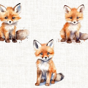 Baby Fox Clipart Bundle, Watercolor Fox Illustration, Cute Woodland ...