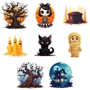 Cute Halloween Clipart Bundle, Haunted House Skeleton Mummy Witch ...