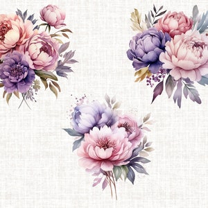 Purple Peonies Clipart Bundle, Dusty Purple Flowers PNG, Purple and ...