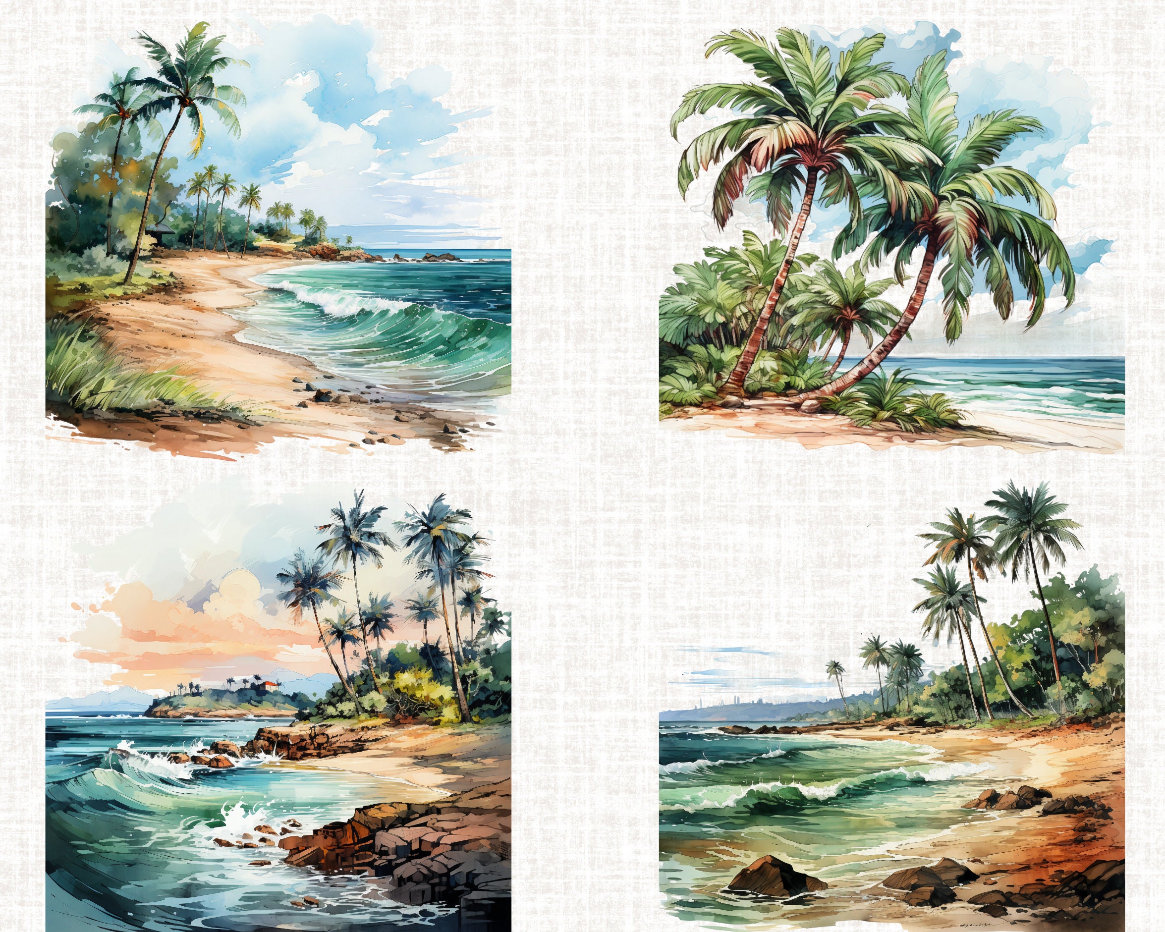 Tropical Beach Clipart Watercolor Beach Clipart Bundle - Etsy